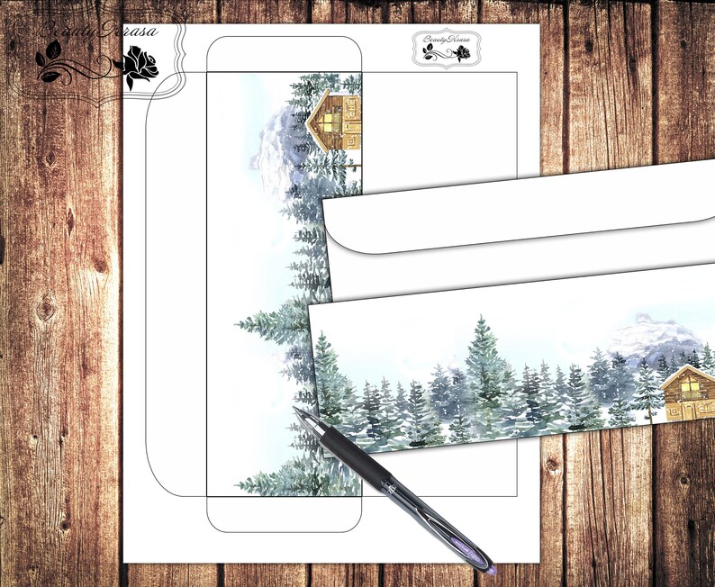 Printable Stationary Digital Set Winter,letter Writing Paper&envelope ...