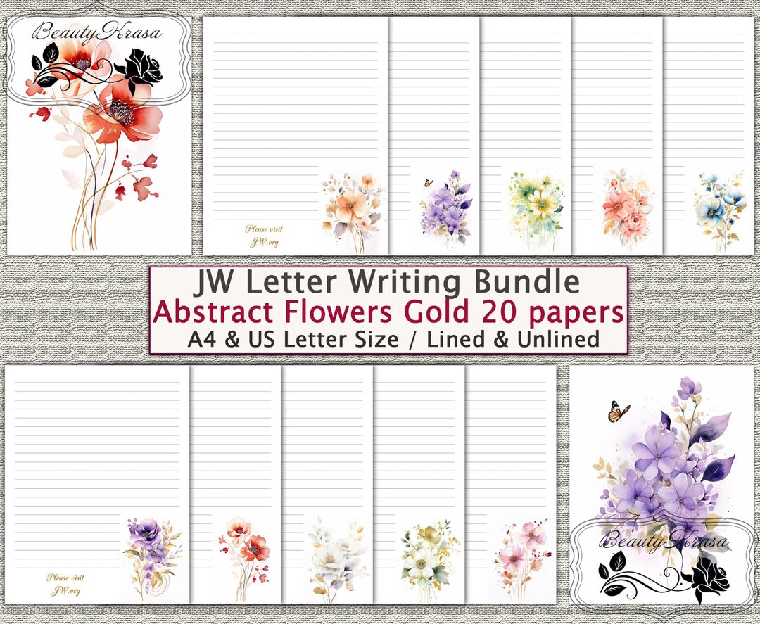 JW Letter Bundle Writing Stationery Set, Abstract Flowers Gold ...
