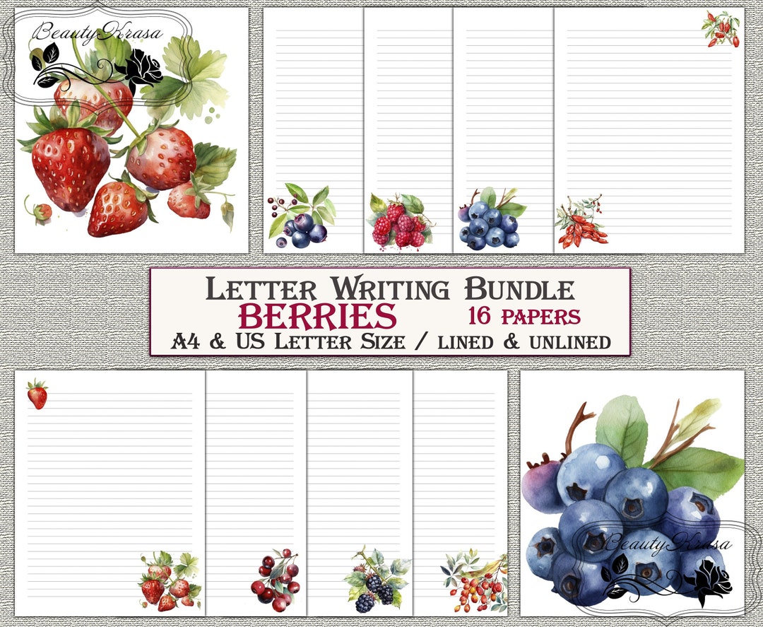 Letter Bundle Writing Stationery Set,printable Stationary Pdf Berries ...