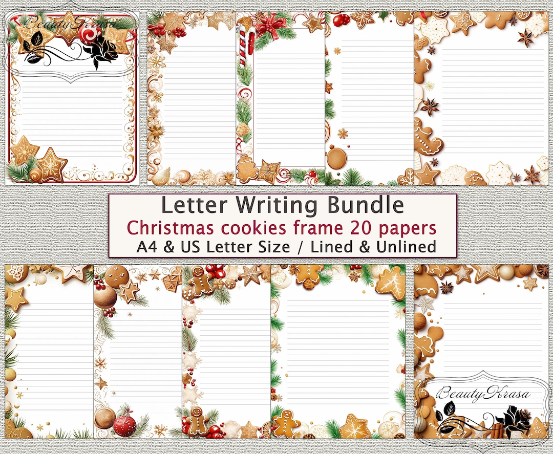 Letter Writing Bundle, Christmas Cookies Frame PDF Stationery,unlined ...