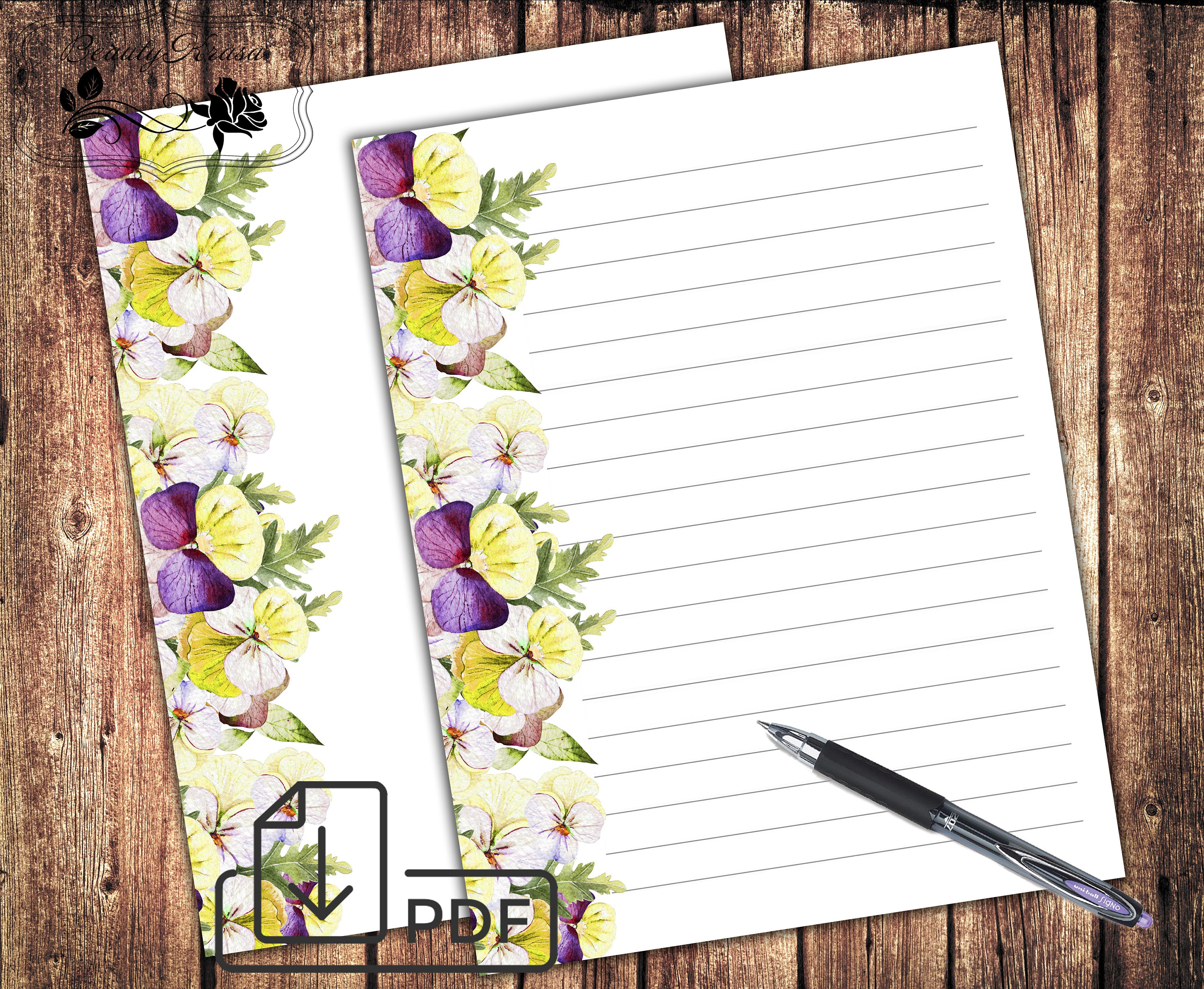 Letter Writing Set,printable Floral Stationary Kit,paper&envelope ...
