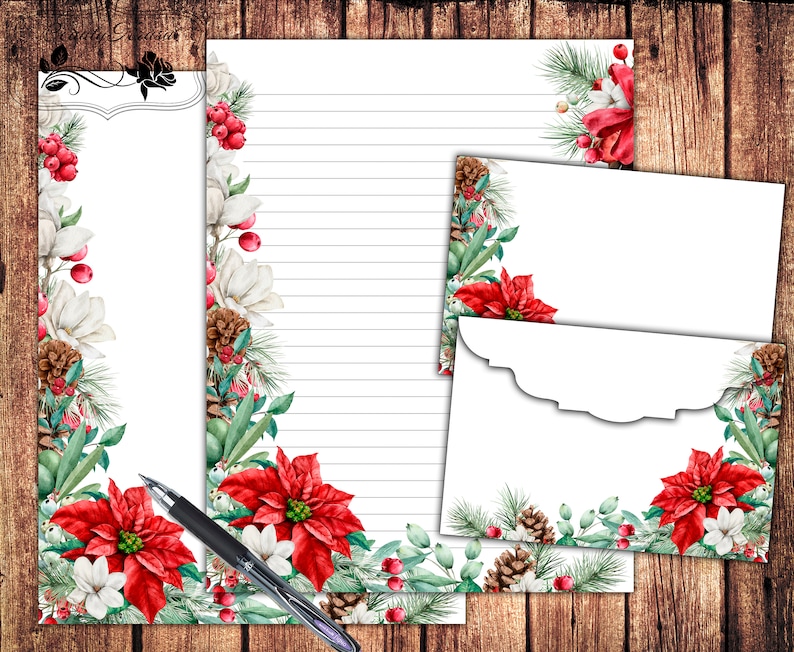 Printable Christmas Stationary Digital Set,letter Writing Lined Paper ...