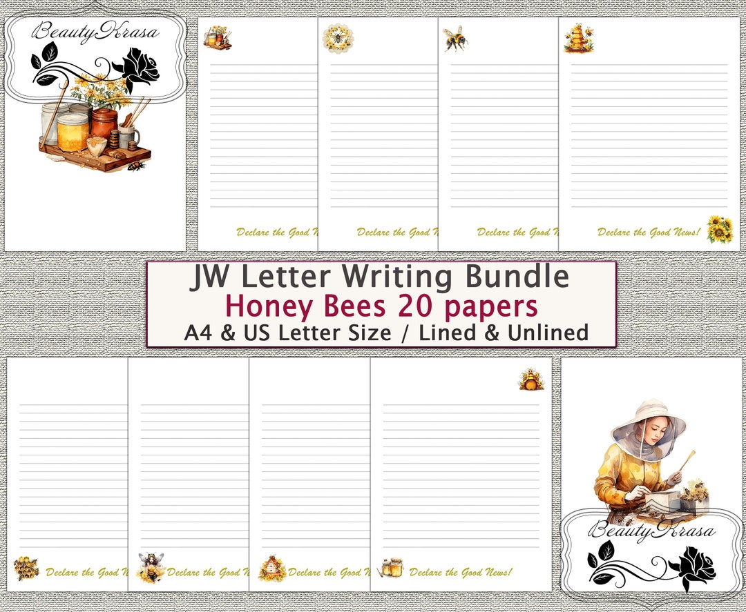 JW Letter Bundle Writing Stationery Set,printable Stationary Honey Bees ...