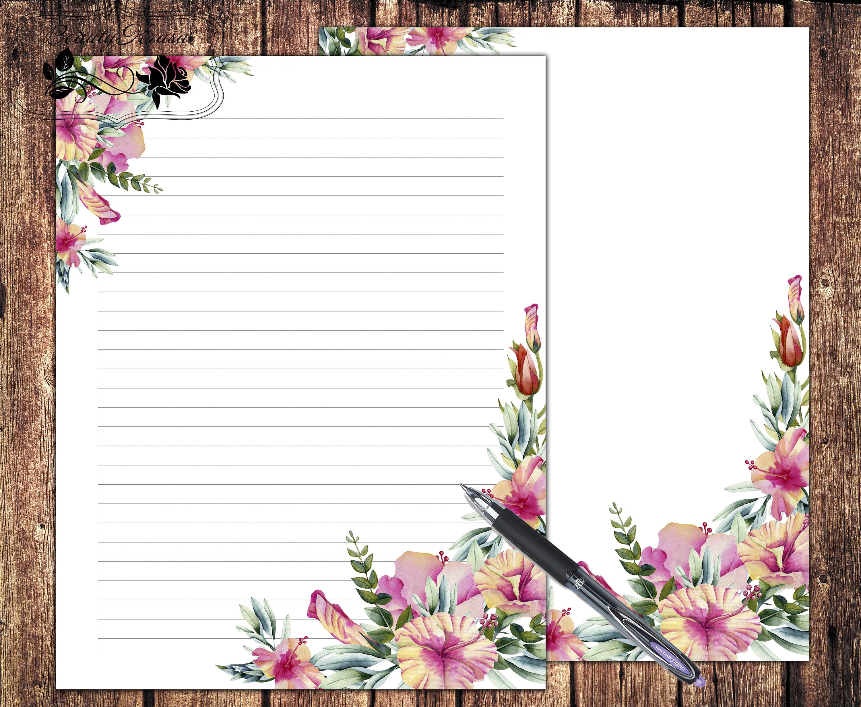 Pretty Stationary Letter Writing Setprintable Lettersunlined - Etsy