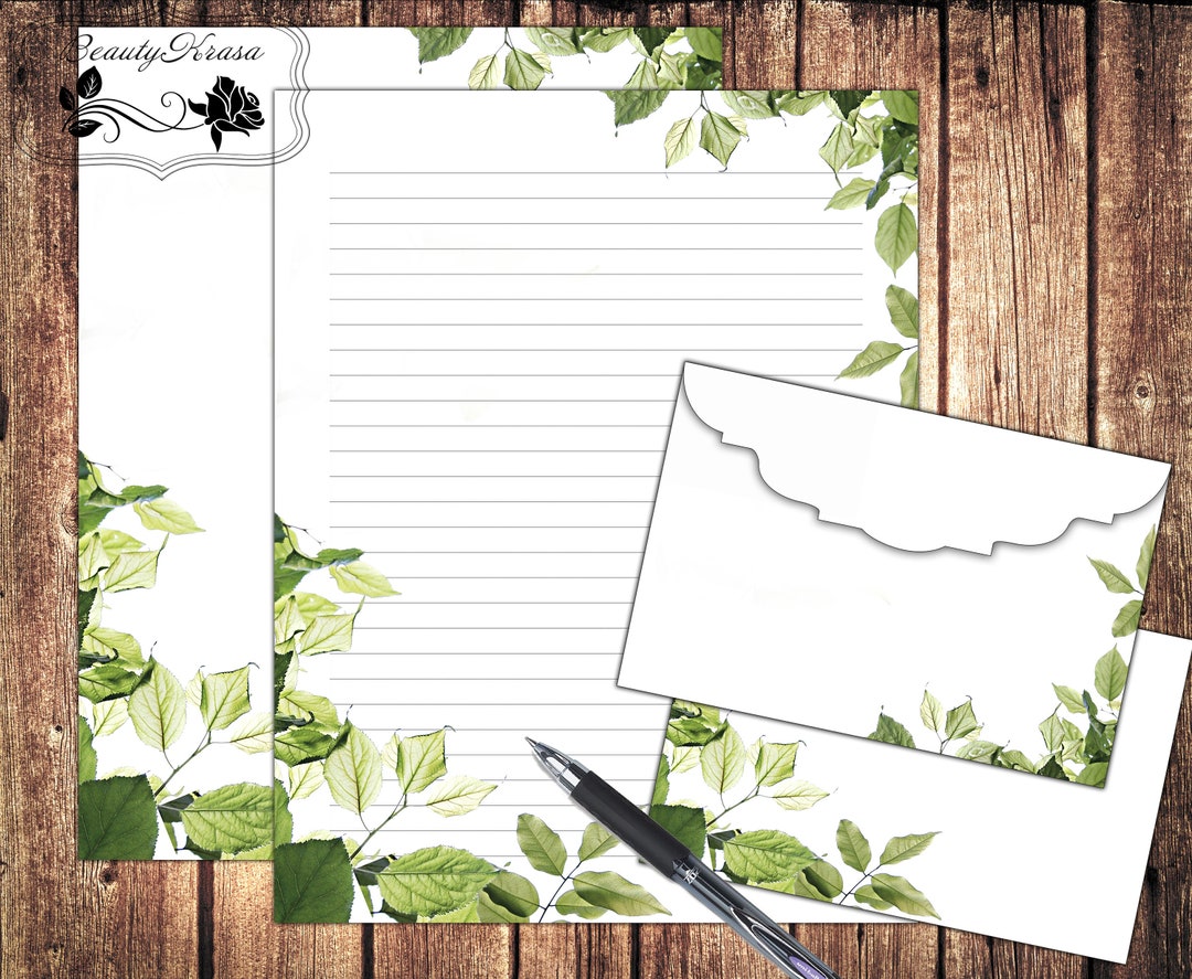 Stationary Letter Writing Set,leaf Decor Paper,botanical Stationary ...