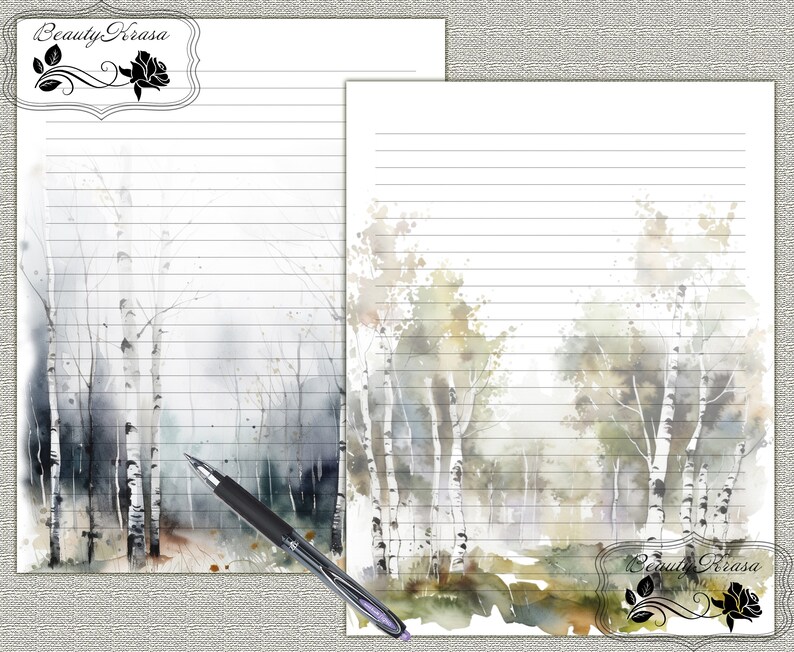 Letter Writing Bundle,printable Pdf Stationery Set Birch Forest,unlined ...