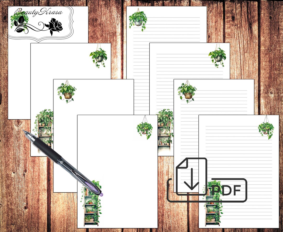Letter Writing Bundle,printable Pdf Stationery Set Flowers in a Pot ...
