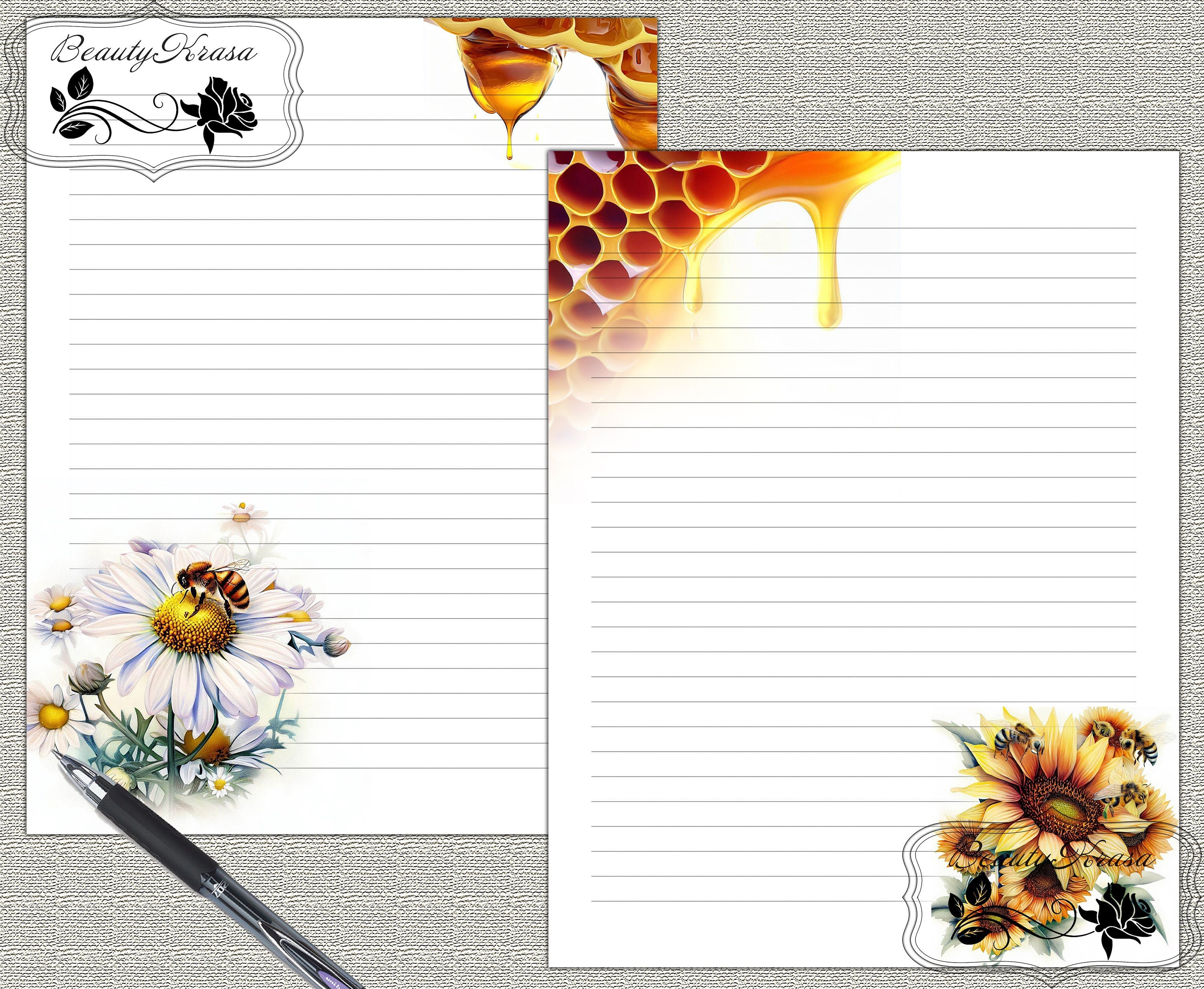 Letter Bundle Writing Stationery Set,printable Stationary Pdf Honey and ...