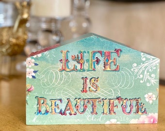 Think Happy Thoughts Mini Wood House/sign, Motivational Wood Signs ...