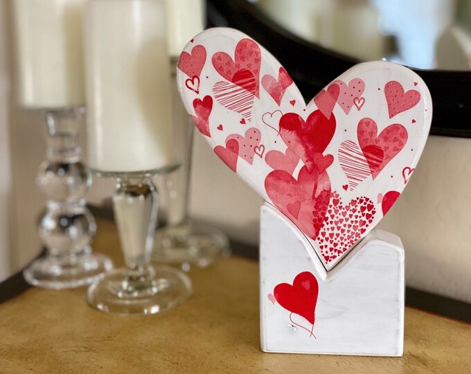 Valentine's Wood Heart W/stand, Wood Heart Sign, Heart Decor ...