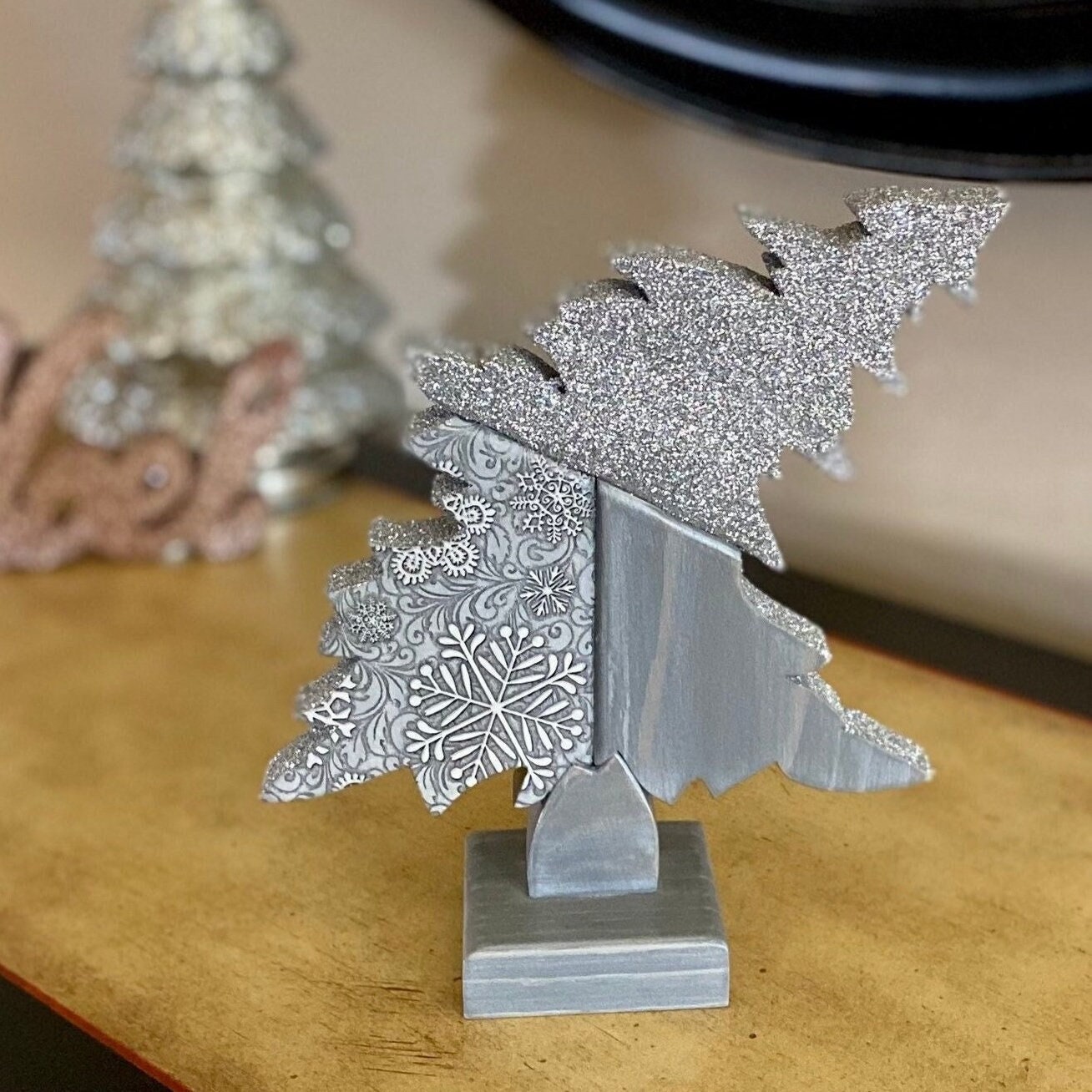 Silver/glitter Crooked Wood Christmas Tree Wood Christmas - Etsy