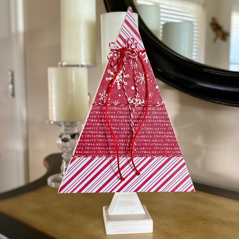 Red/white Wood Triangle Christmas Tree, Wood Christmas Tree Decor ...