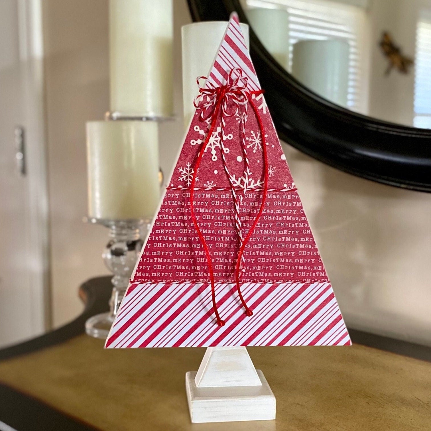 Red/white Decoupage Christmas Tree, Reclaimed Wood Tiered Tray Decor - Etsy