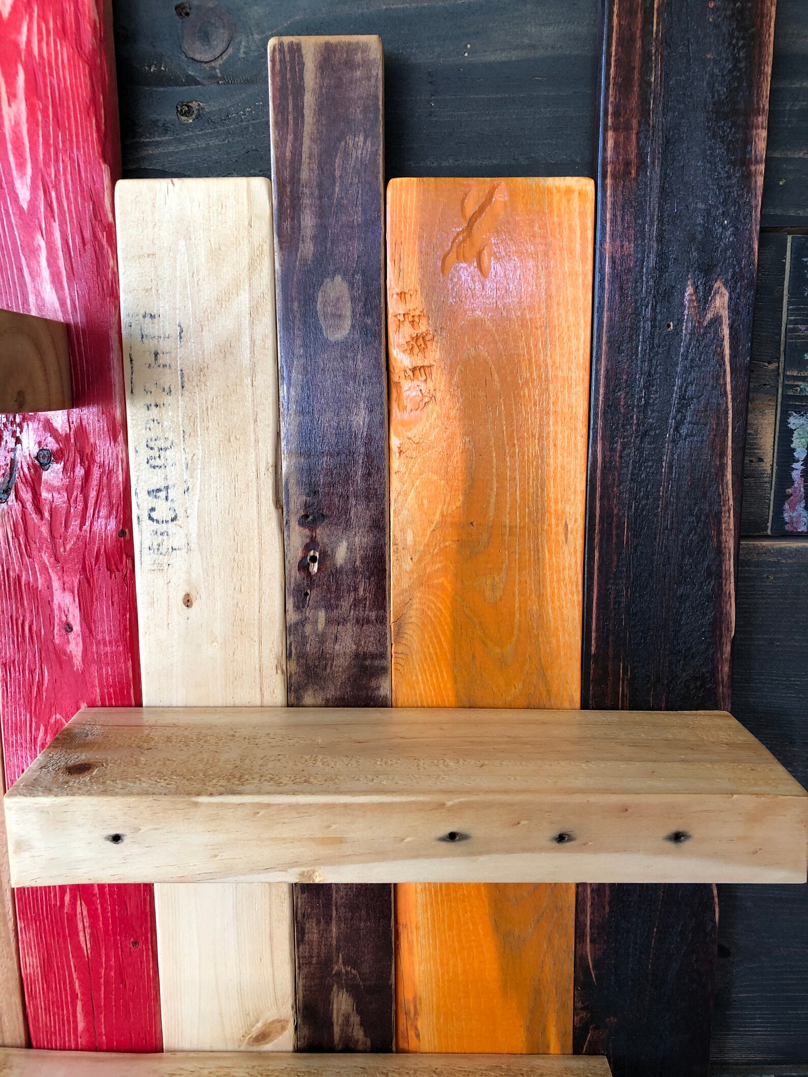 Reclaimed Wood Wall Shelf W/knobs, Living Room Wall Shelf, Rustic Coat ...