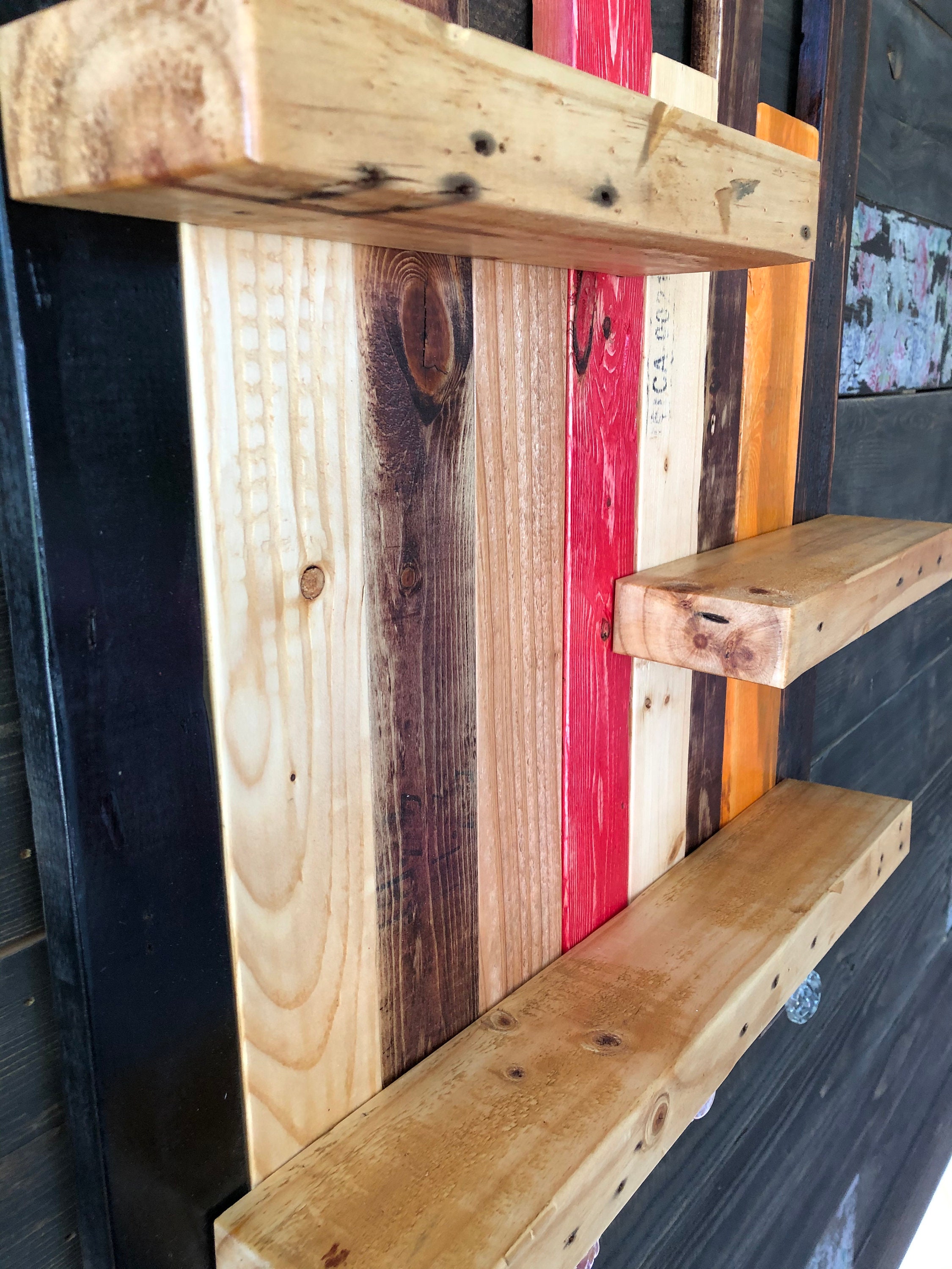 Reclaimed Wood Wall Shelf W/knobs, Living Room Wall Shelf, Rustic Coat ...