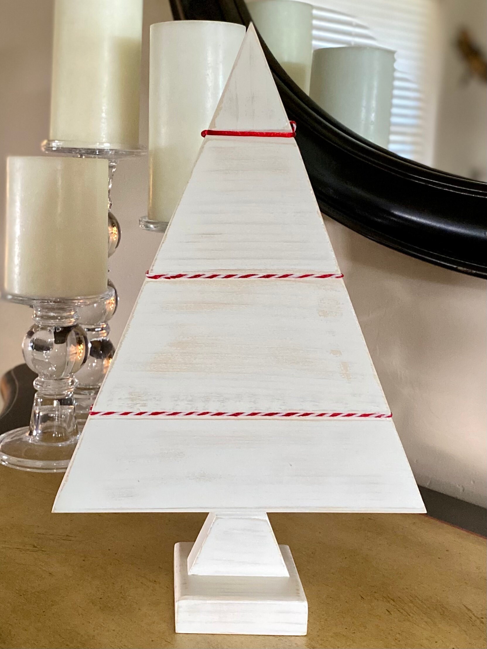 Red/white Wood Triangle Christmas Tree, Wood Christmas Tree Decor ...