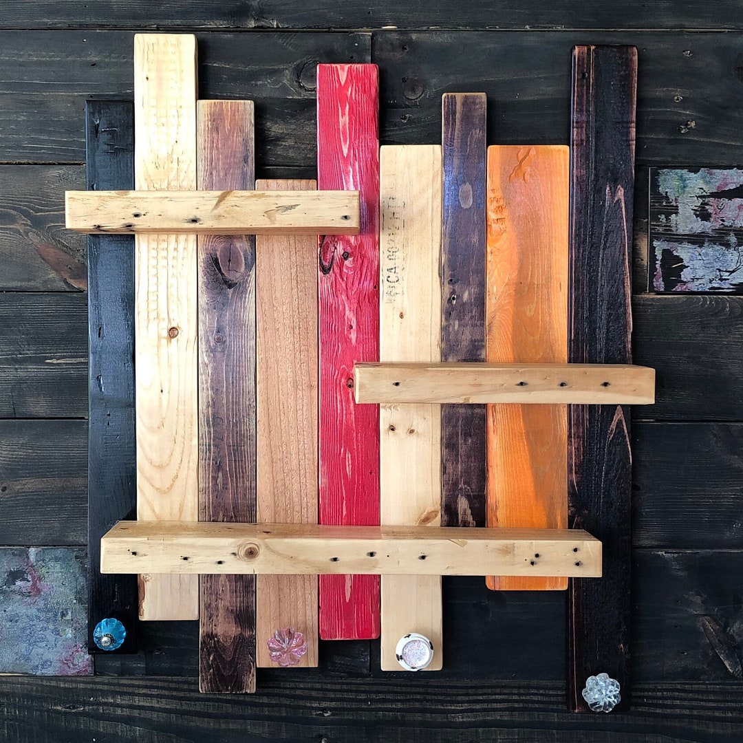 Reclaimed Wood Wall Shelf W/knobs, Living Room Wall Shelf, Rustic Coat ...