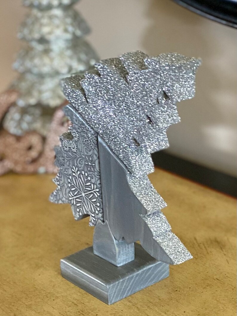 Silver/glitter Crooked Wood Christmas Tree Wood Christmas - Etsy