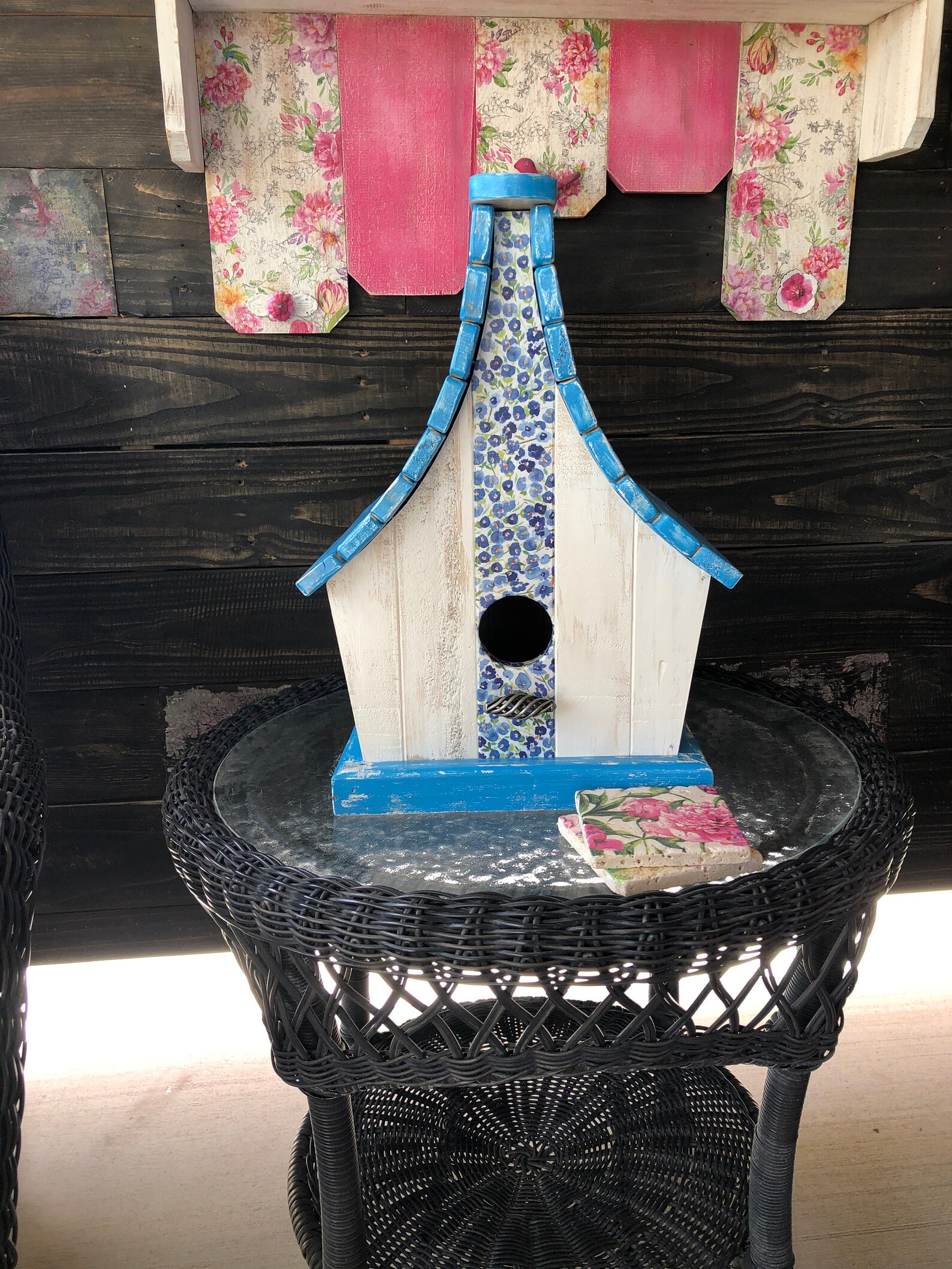 Blue/White Decorative Birdhouse Indoor/Outdoor Wood | Etsy