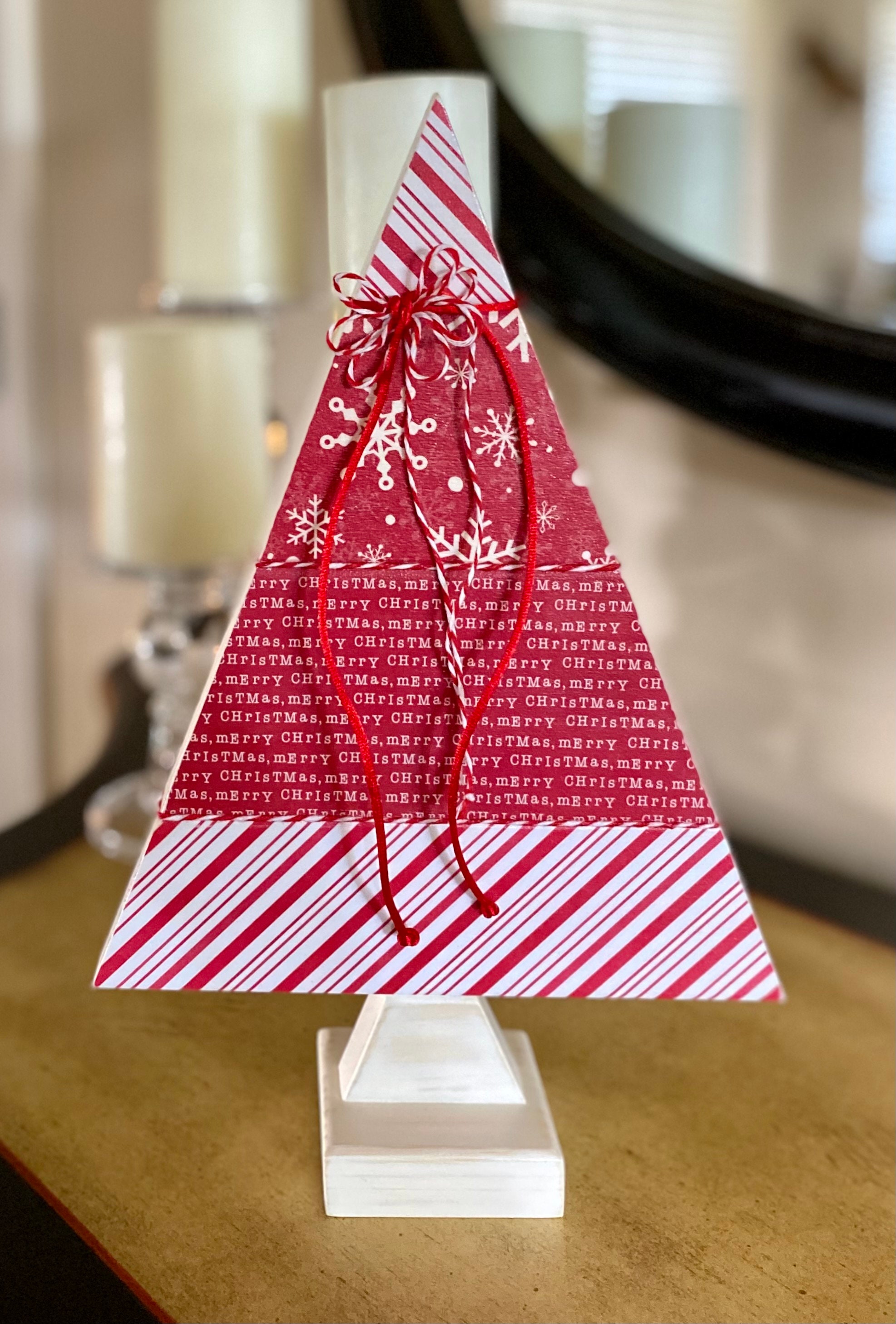 Red/white Decoupage Christmas Tree, Reclaimed Wood Tiered Tray Decor - Etsy