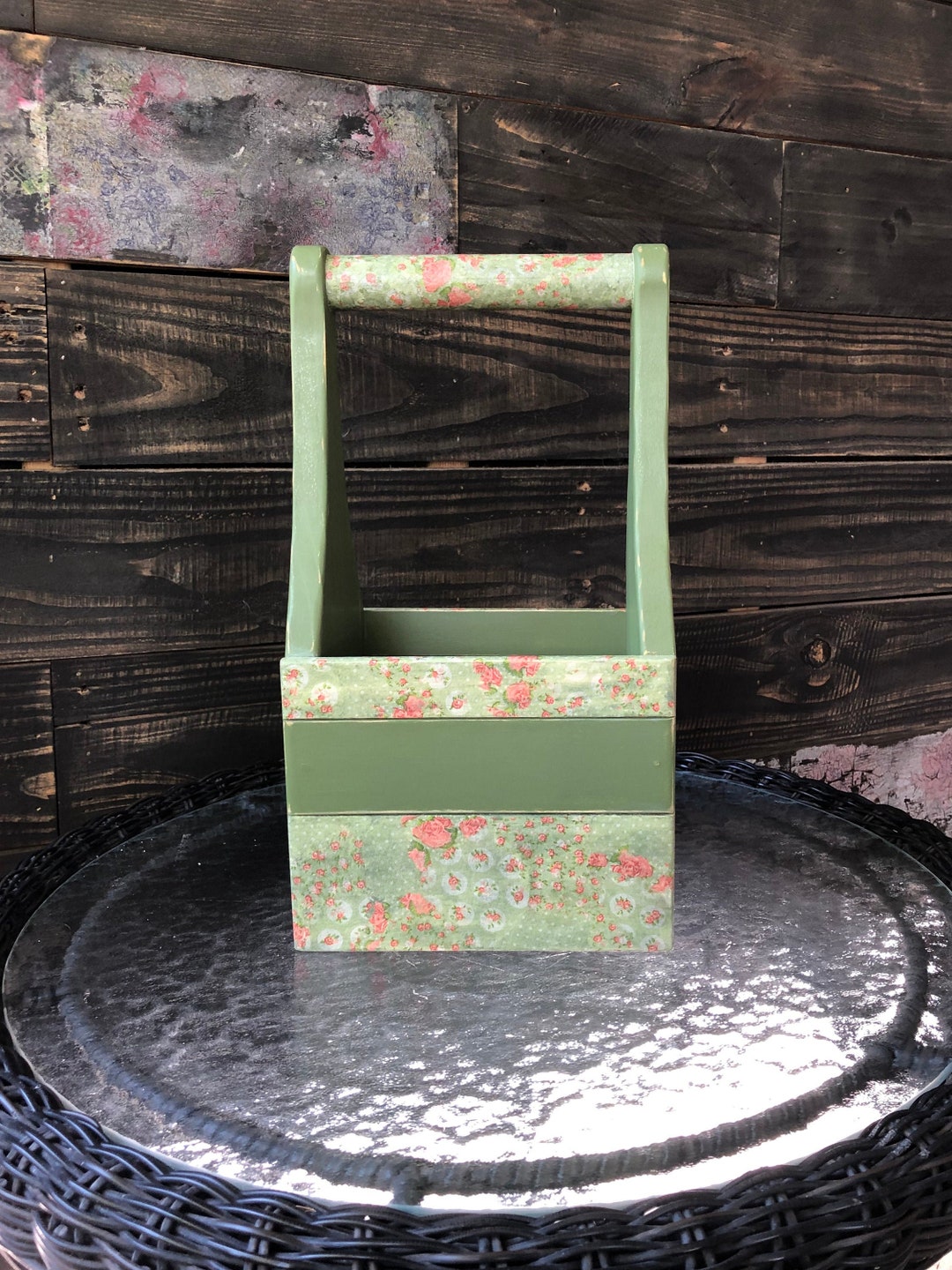 Shabby Chic Wooden Caddy W/handle, Wooden Tote, Wood Craft Caddy ...