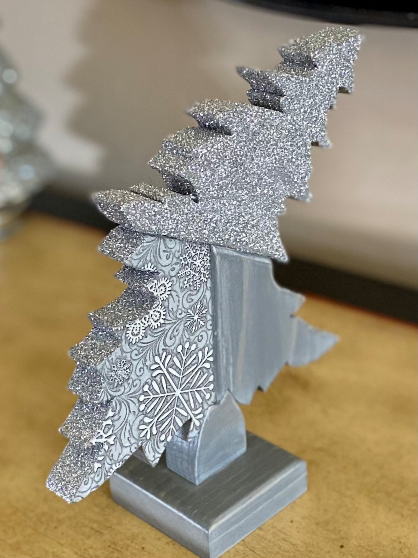 Silver/glitter Crooked Wood Christmas Tree Wood Christmas - Etsy