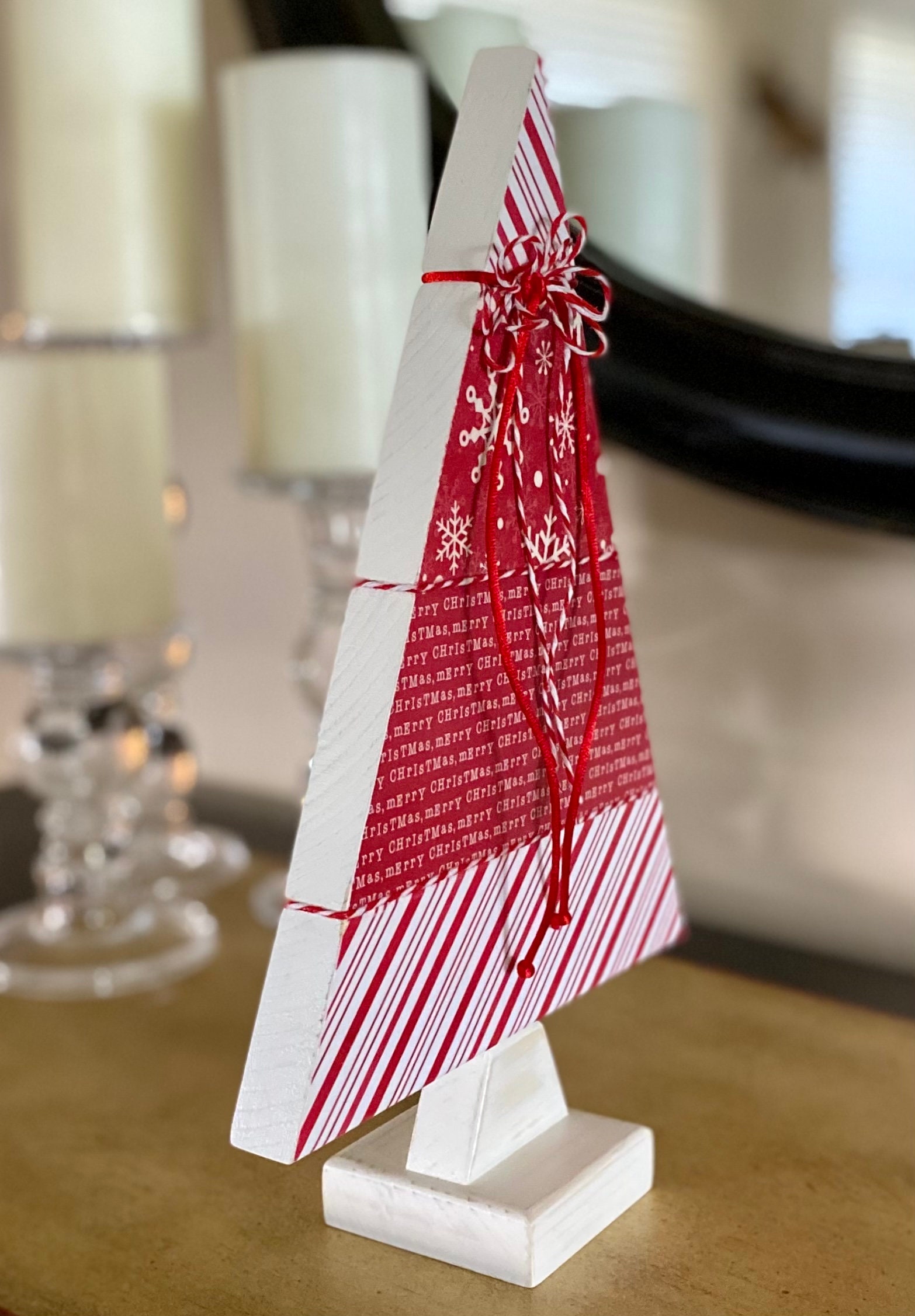 Red/white Wood Triangle Christmas Tree, Wood Christmas Tree Decor ...
