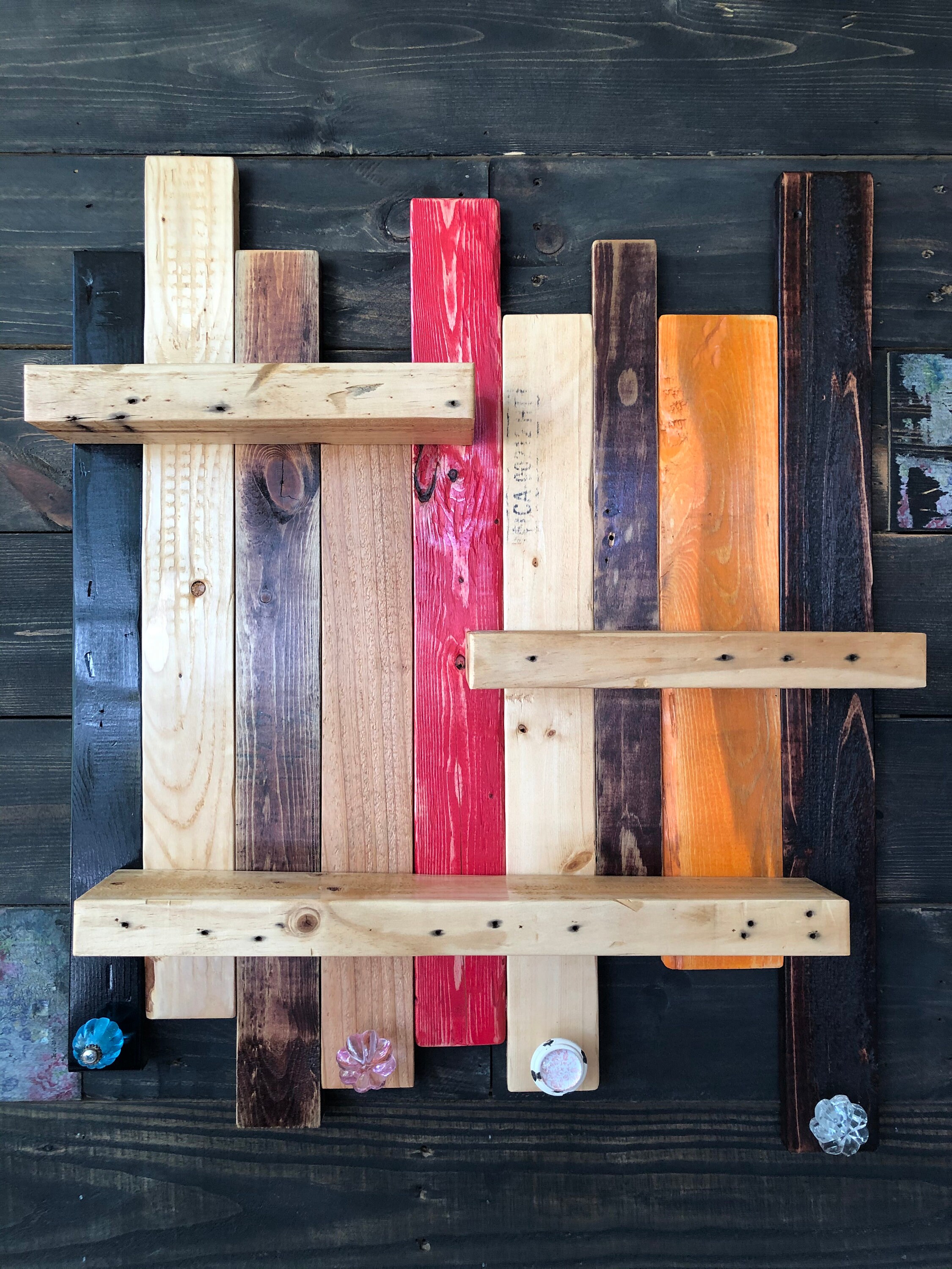 Reclaimed Wood Wall Shelf W/knobs, Living Room Wall Shelf, Rustic Coat ...