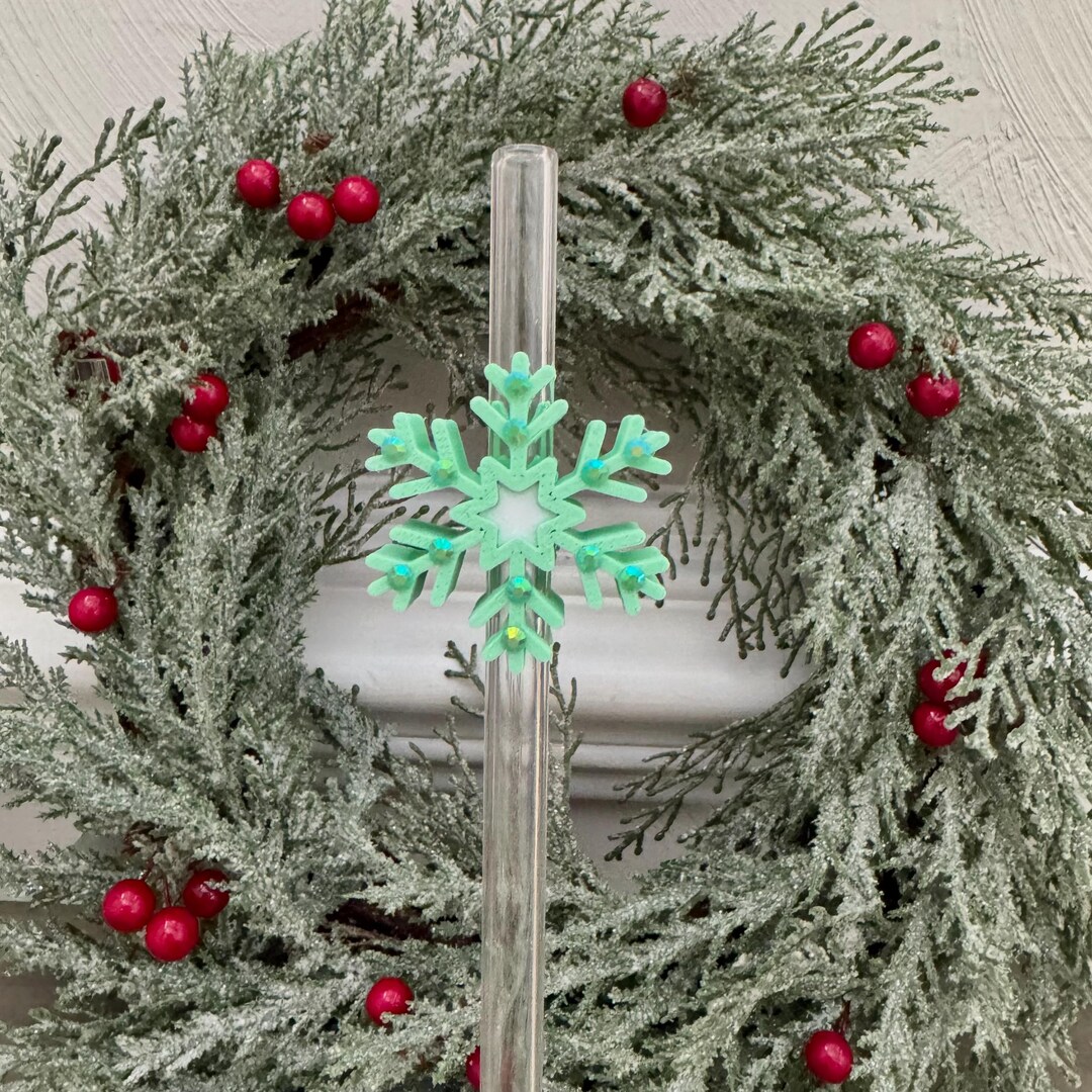 Teal Snow Flake Winter 3D Printed Straw Topper With Rhinestones ...