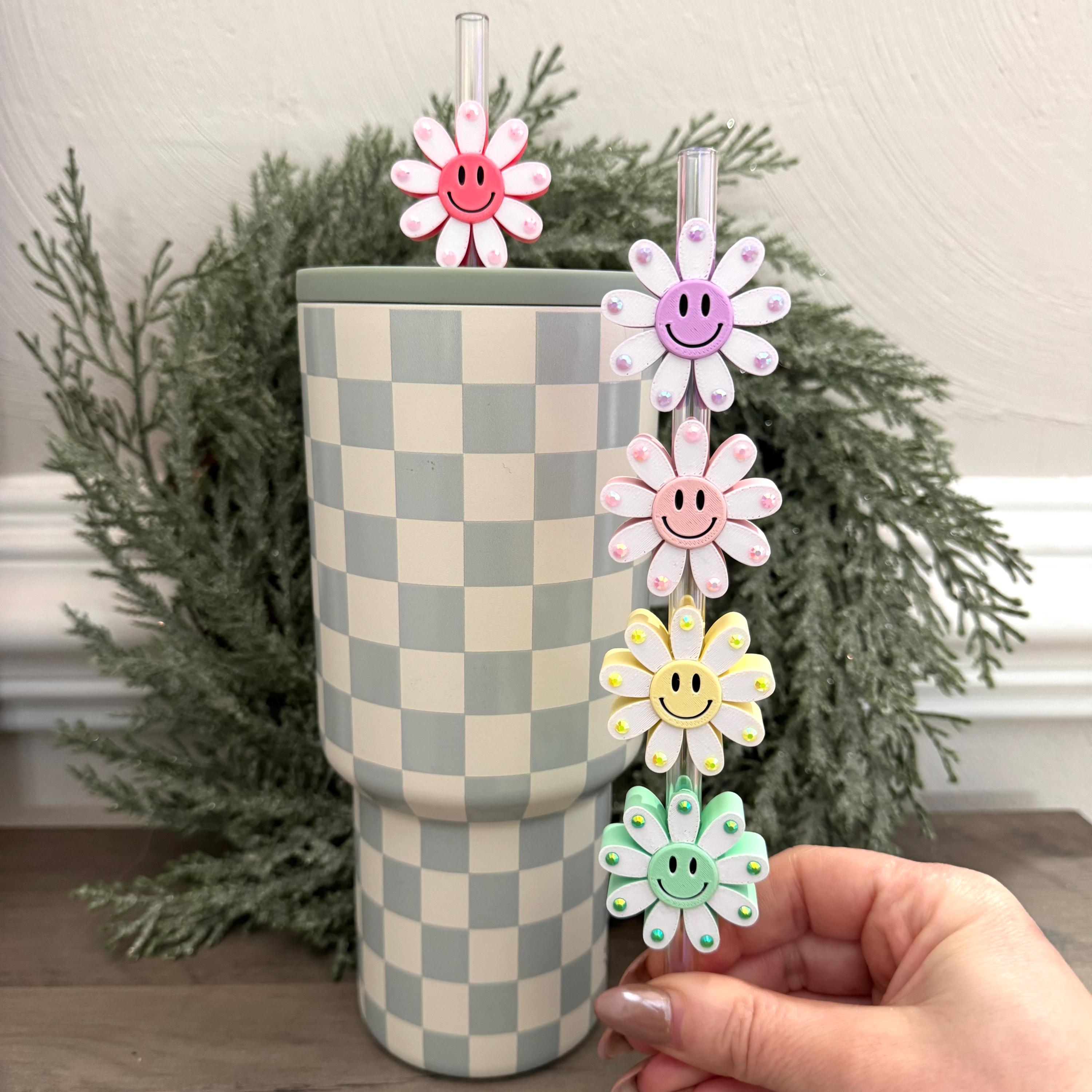 Smiley Daisy Straw Topper 3D Printed Flower Straw Cover Cute Tumbler ...