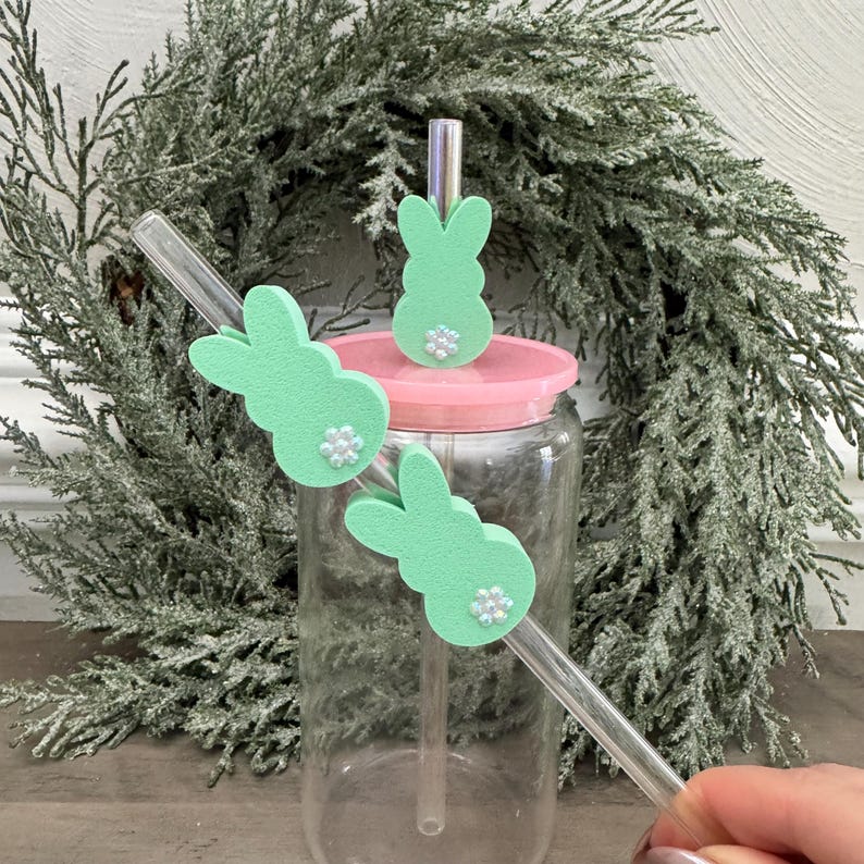 3D Printed Easter Bunny Straw Topper: Easter Bunny With Rhinestone ...