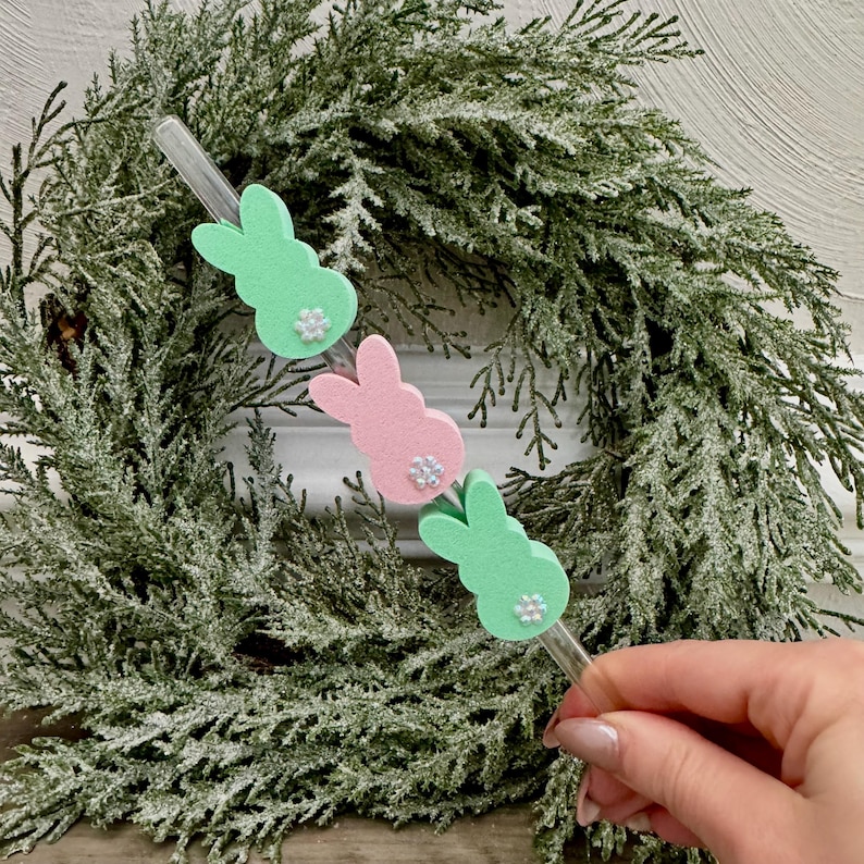 3D Printed Easter Bunny Straw Topper: Easter Bunny With Rhinestone ...
