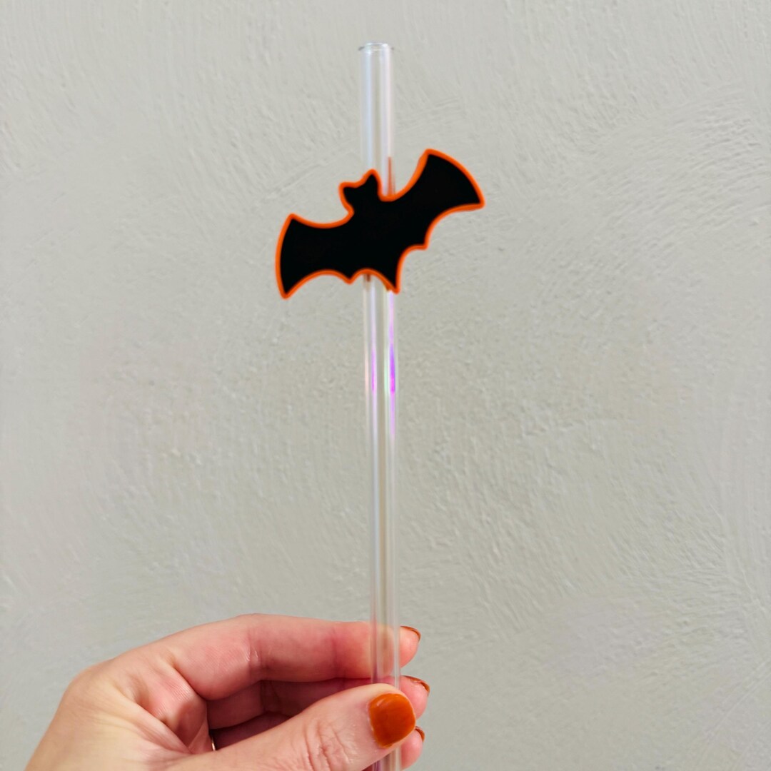 Orange and Black Bat Straw Topper: Halloween Tumbler Accessory - Etsy