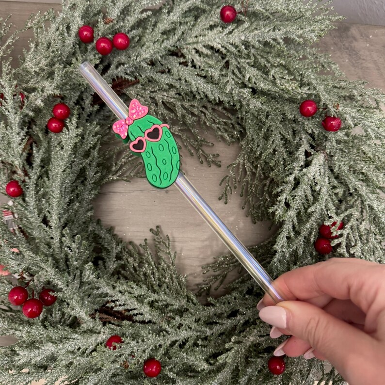 Pickle With Bow and Sunglasses Straw Topper With Rhinestone: Funny ...