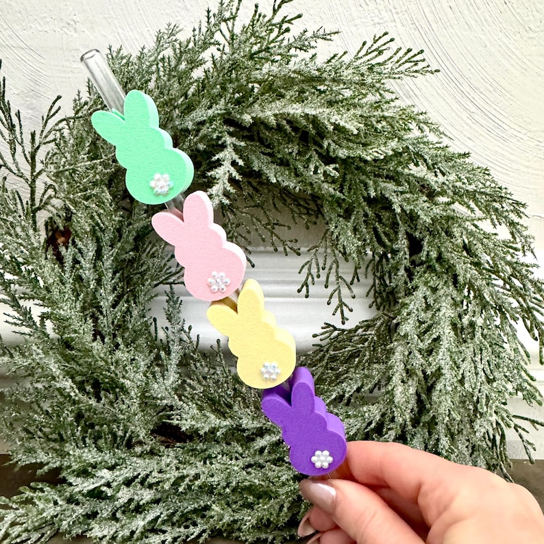 3D Printed Easter Bunny Straw Topper: Easter Bunny With Rhinestone ...