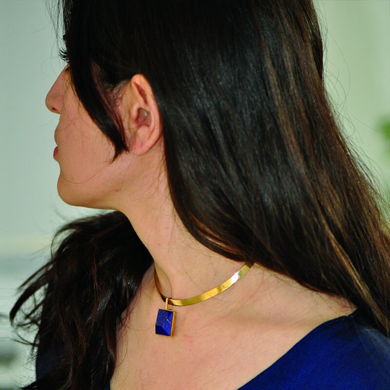 Finest Lapis Lazuli Gem on Brass Chocker, Block Modern Statement ...