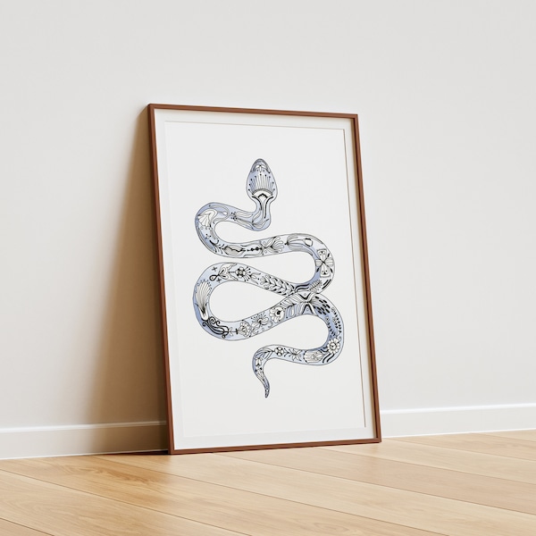 Floral Snake Poster, Trendy Wall Art, Digital Download Print, Wall ...