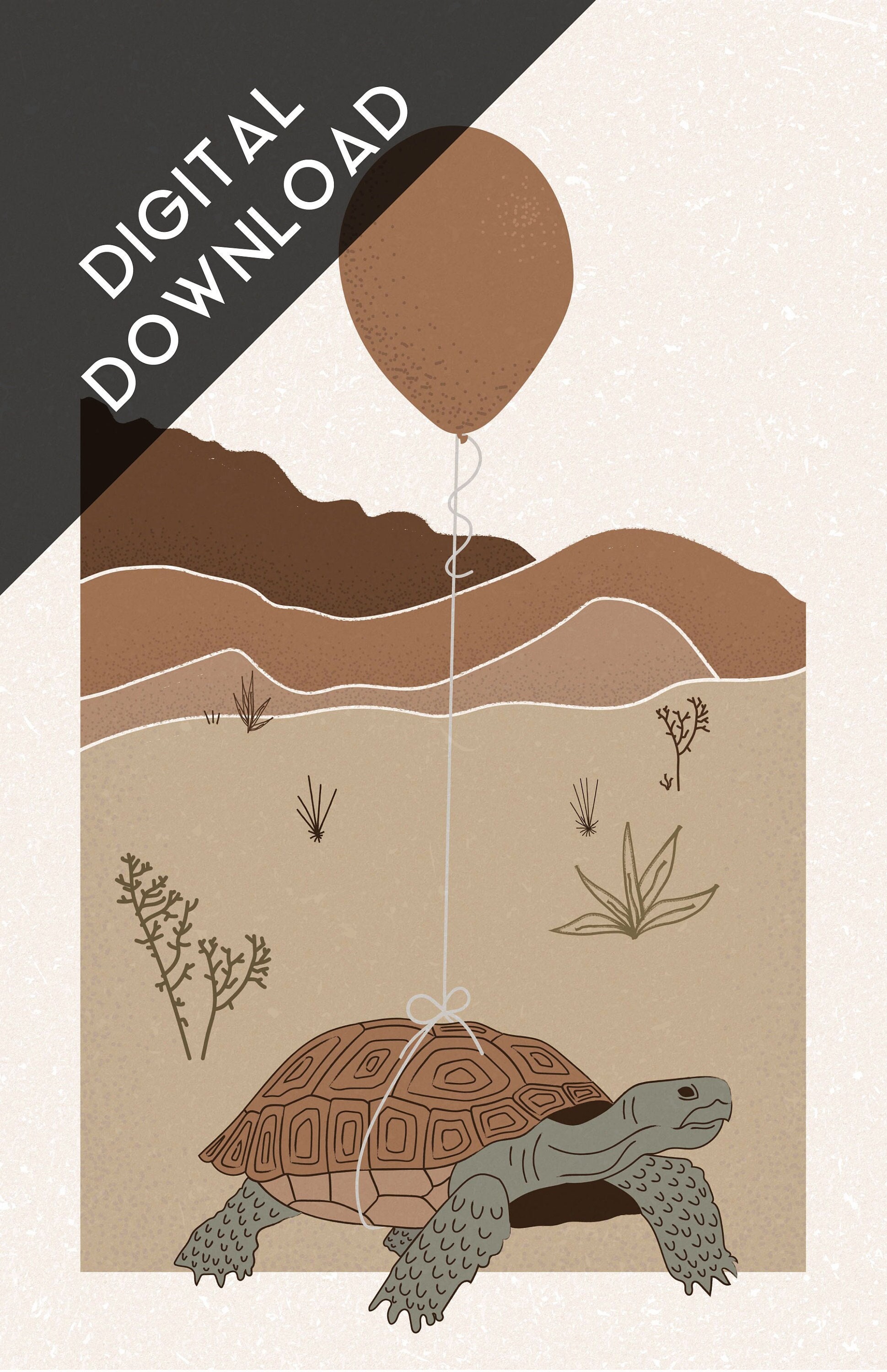 Desert Tortoise With Balloon, Printable Poster, Digital Download, Funny ...