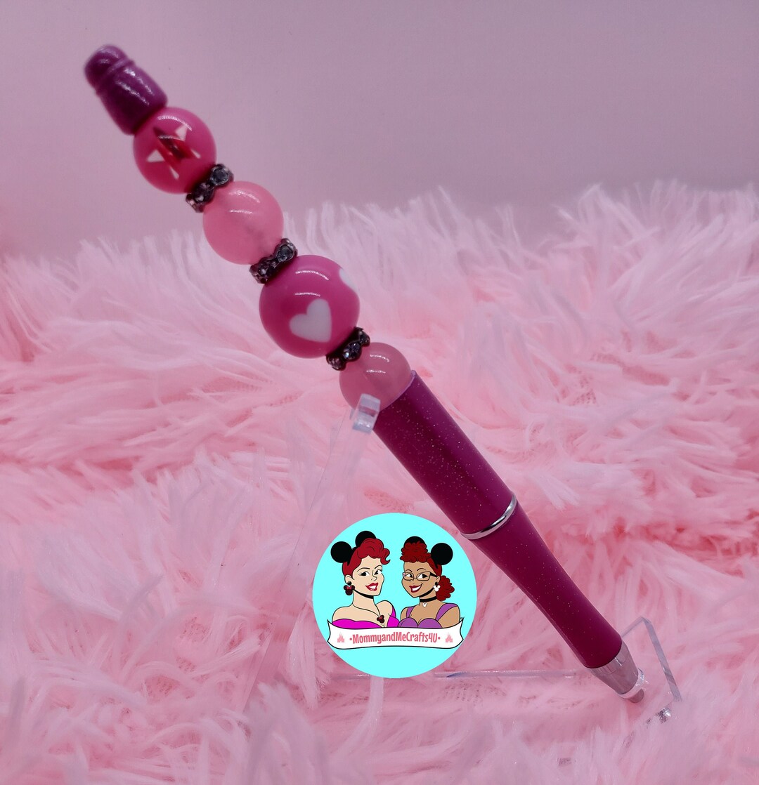 Pink Heart Beaded Pen, Pink Gumball Beaded Planner Decorative Pen ...