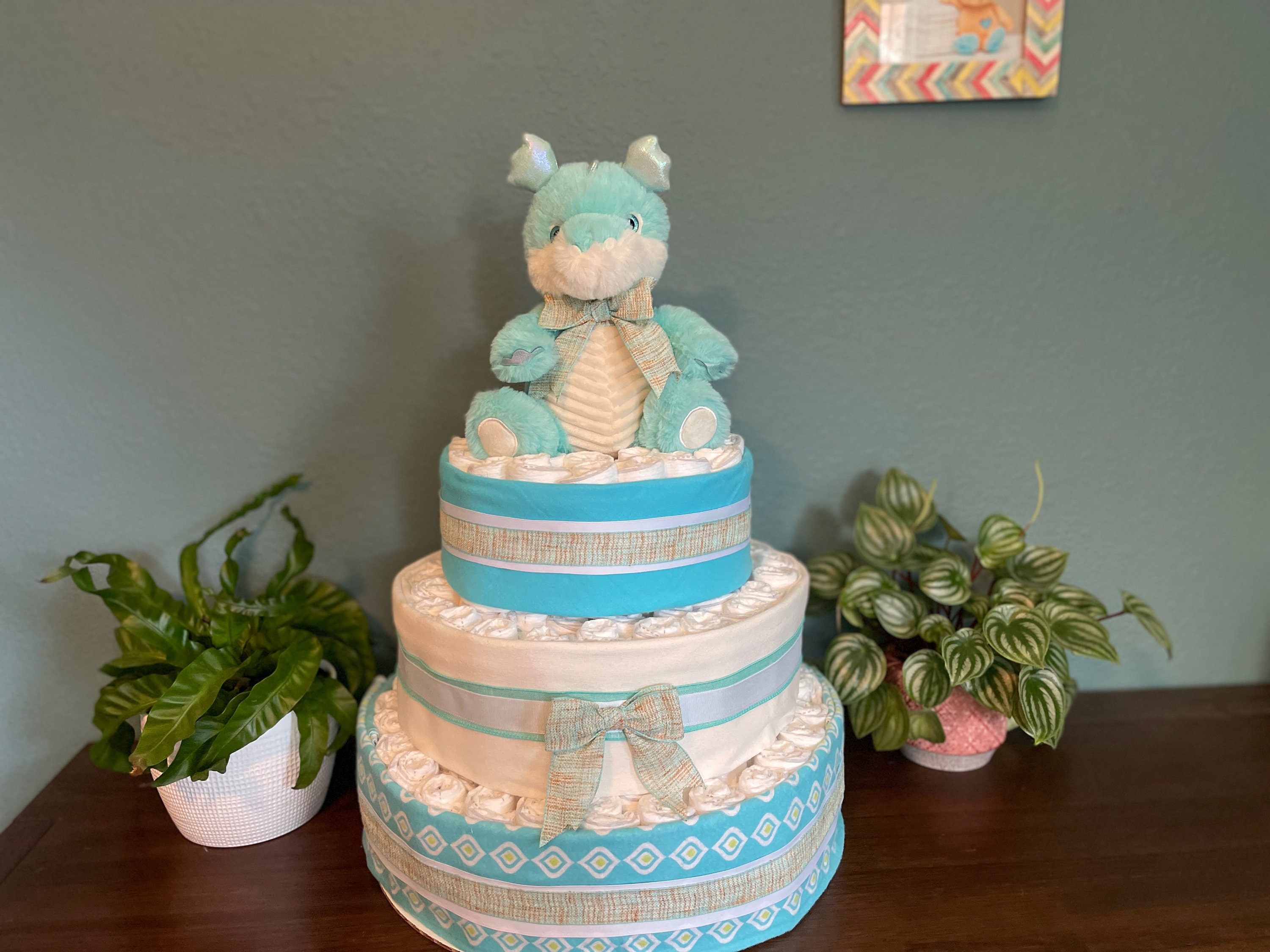 Dashing Blue Dragon Diaper Cake- 3 Tier - Etsy