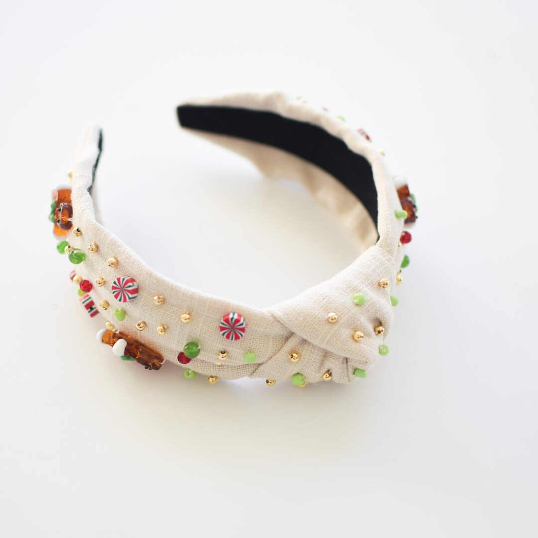 Gingerbread Embellished Knotted Headband, Black Headband, Women's ...