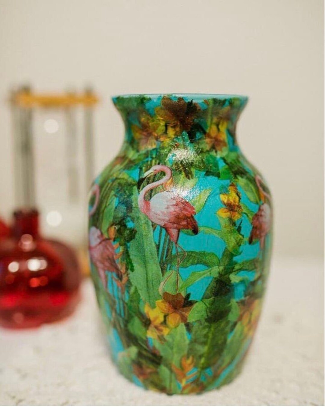 Handmade Decoupaged Vase, Decorative Vase, Vase for Flowers, Vase for ...