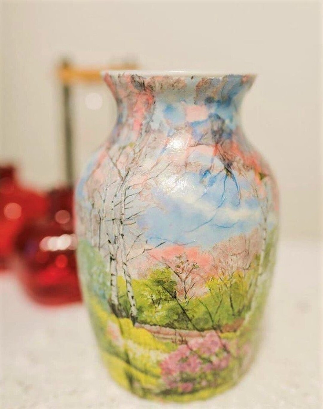 Handmade Decoupaged Vase, Decorative Vase, Vase for Flowers, Vase for ...