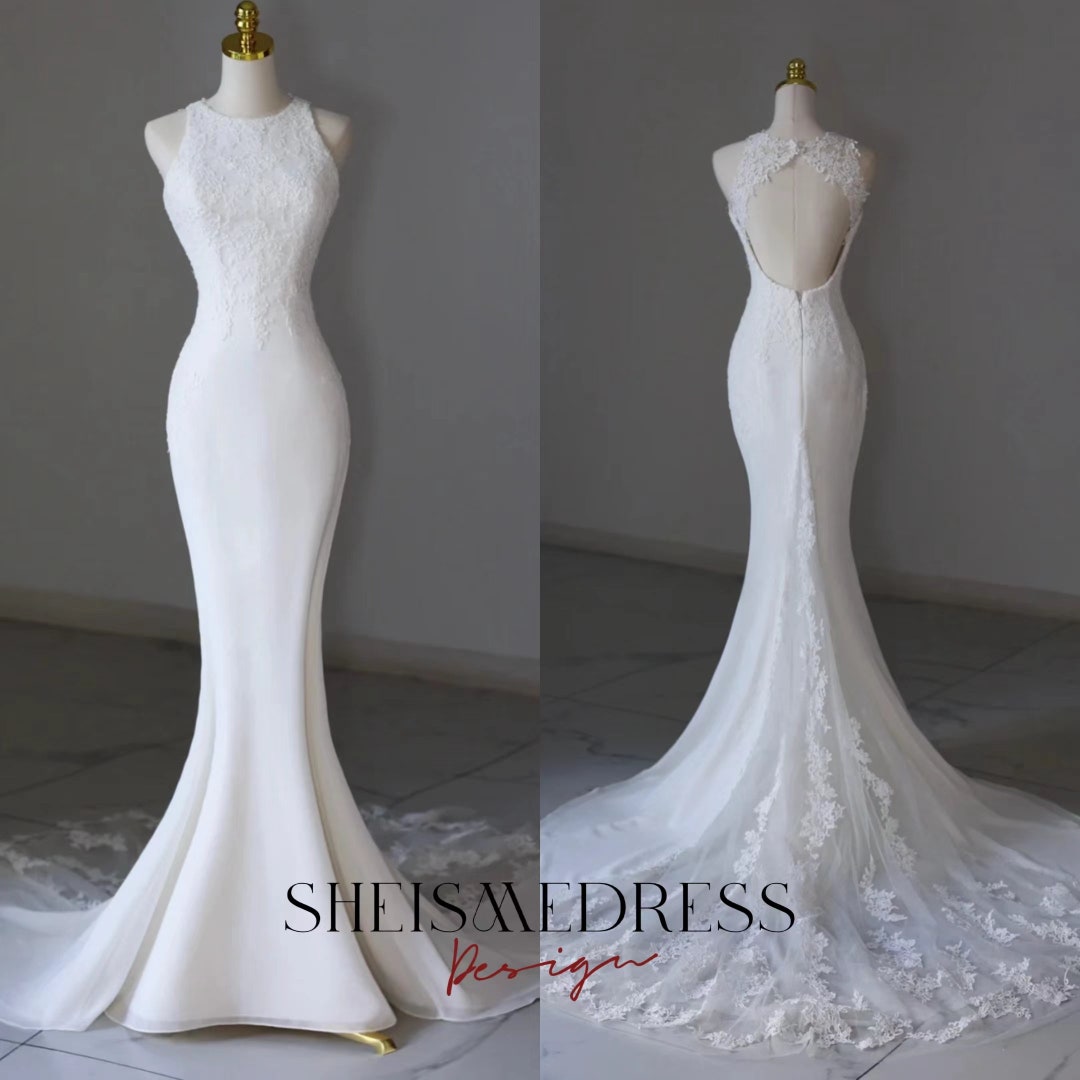 Elegant Ivory Mermaid Fishtail Lace Bateau Wedding Dress - Etsy