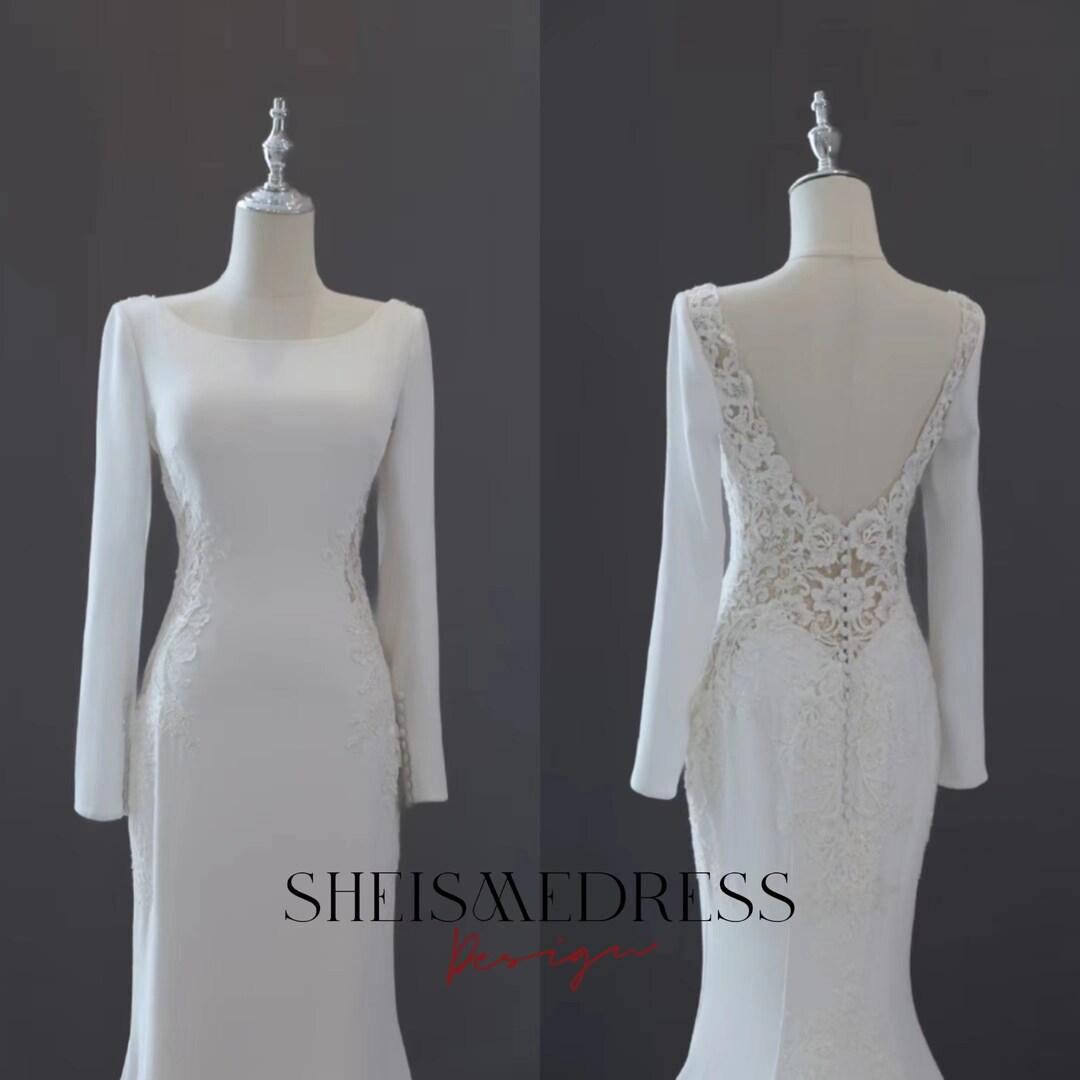 Intricate Lace Styled Wedding Dress, Fitted Wedding Dress, Long Sleeves ...