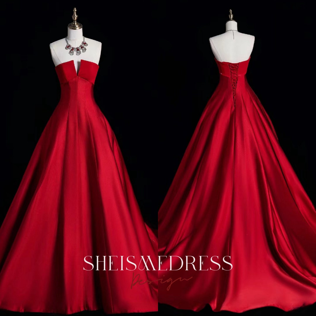 Glamorous Red V-neck Prom Dress A-line Spaghetti-straps Evening Dress ...