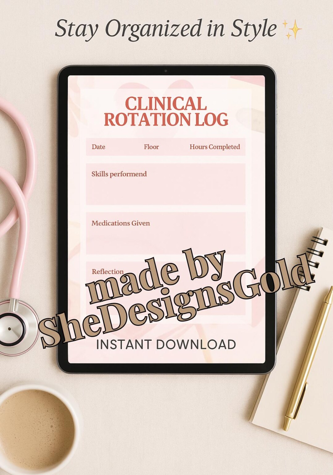 Aesthetic Clinical Rotation Log for Nursing Students | Digital Planner ...