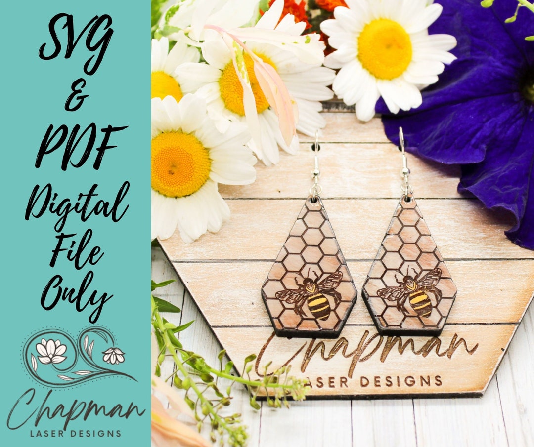 Bee on Honeycomb Earring Digital File / Bee SVG / Honeycomb SVG ...
