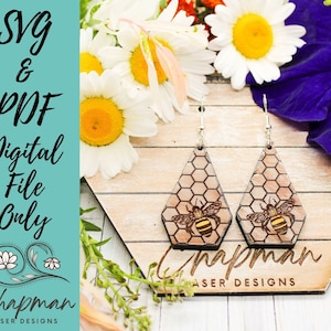 Bee on Honeycomb Earring Digital File / Bee SVG / Honeycomb SVG ...