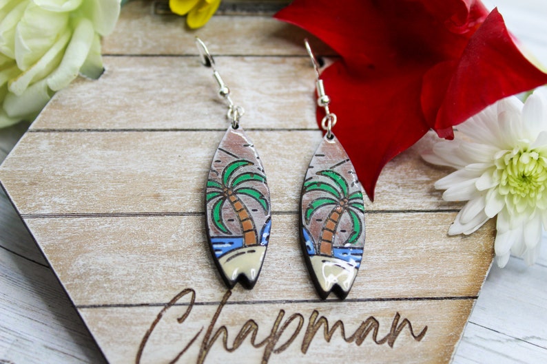 Palm Tree Surf Board Shaped Laser Earring File / Engraved Earring ...